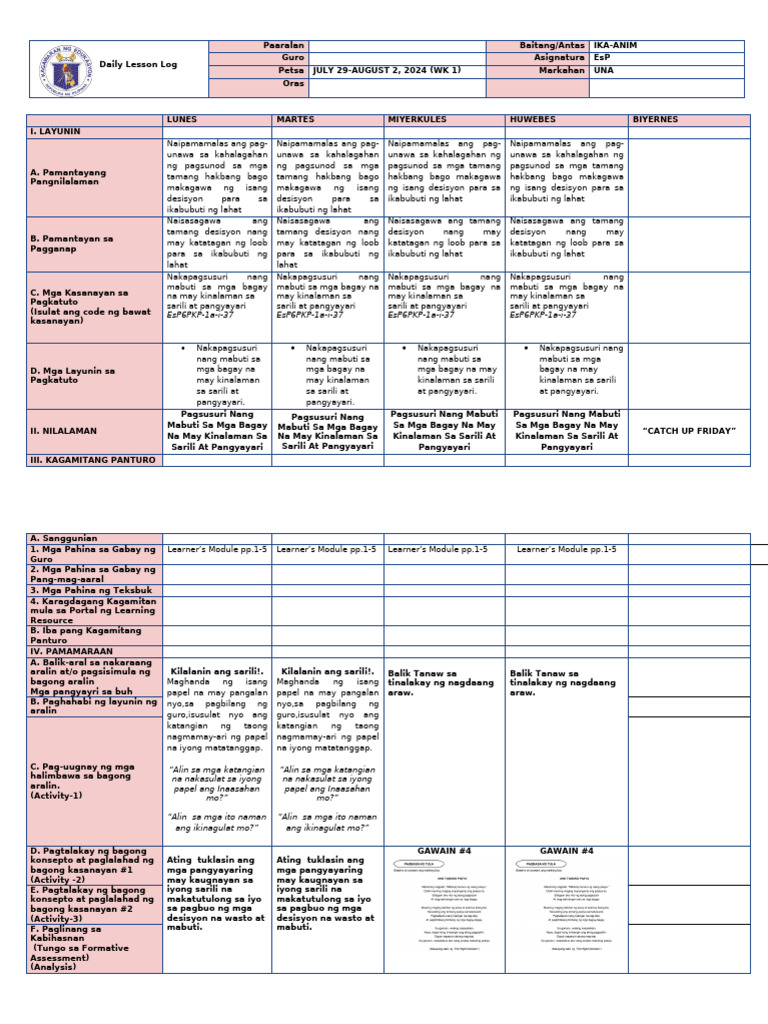 GR 6 - EsP-WK1-QTR 1 | PDF