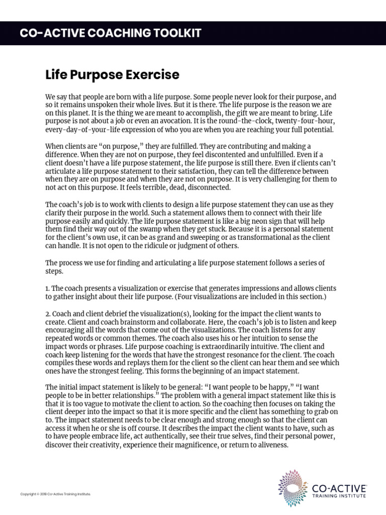 Life Purpose Coaching Toolkit | PDF
