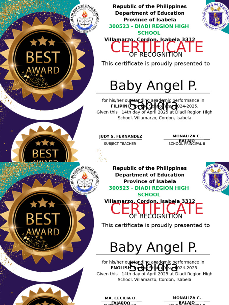 Certificates of Academic Excellence 2025 | PDF | Southeast Asia ...