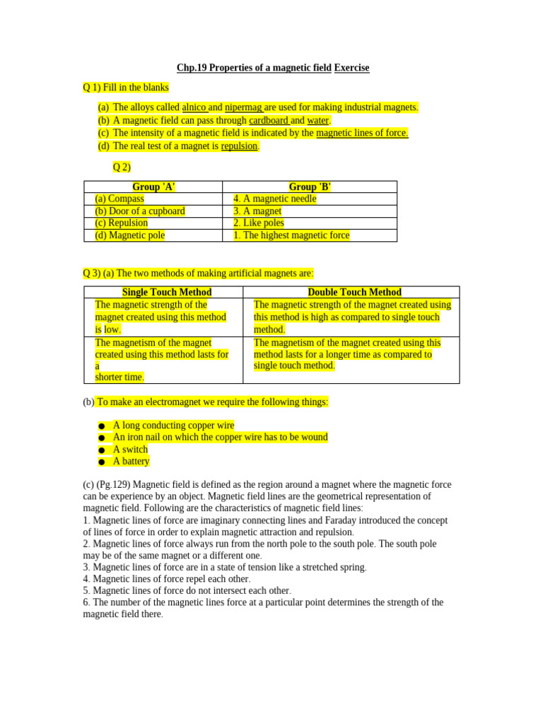 Chp.19 Properties of A Magnetic Field-Exercise | PDF | Magnet | Magnetism