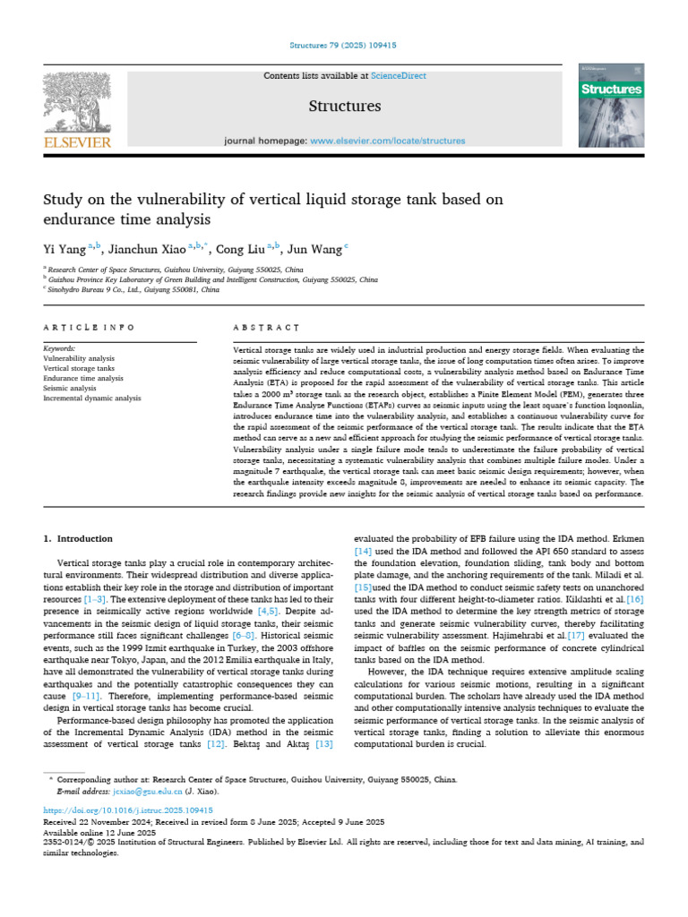 Study On The Vulnerability of Vertical Liquid Storage Tank Based 2025 ...