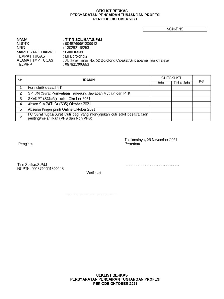 Ceklis Berkass 2021 | PDF