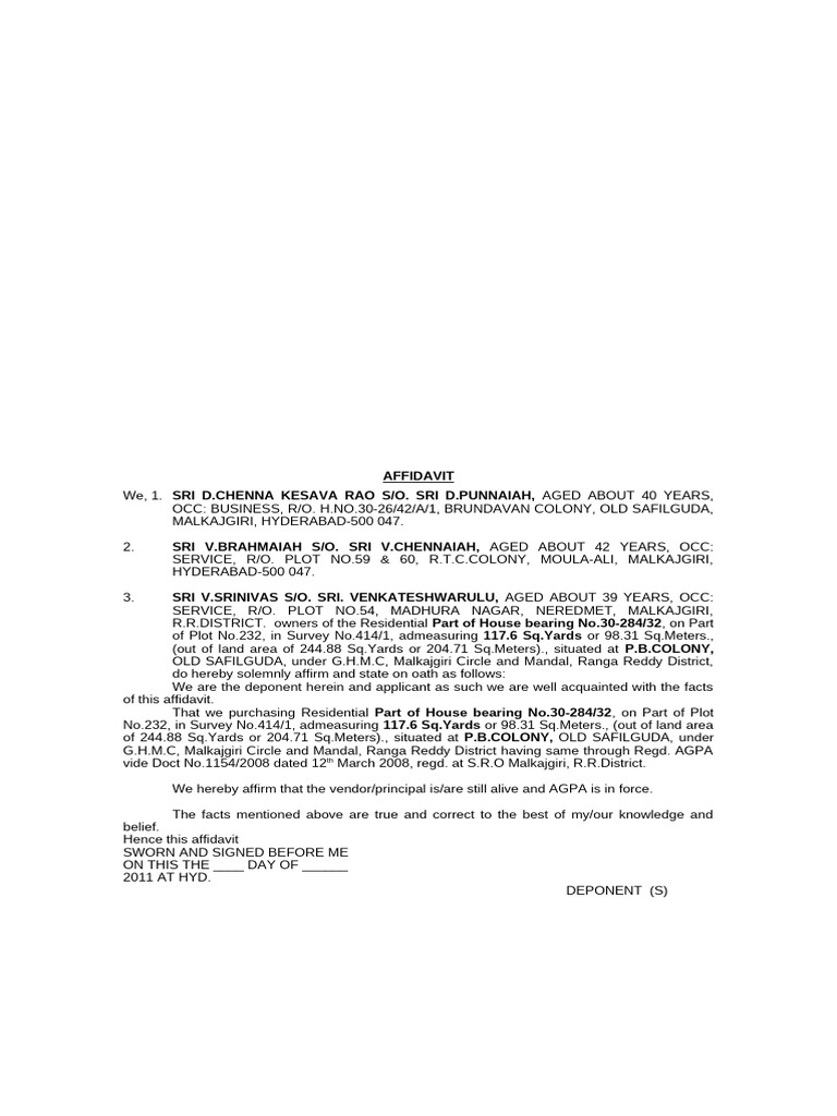 Affidavit For Gpa Force | PDF