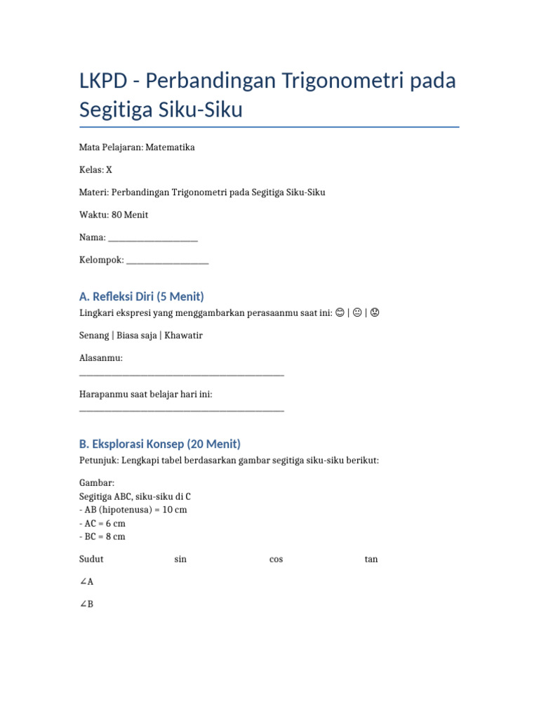 LKPD_Trigonometri_Segitiga_Siku_Siku | PDF