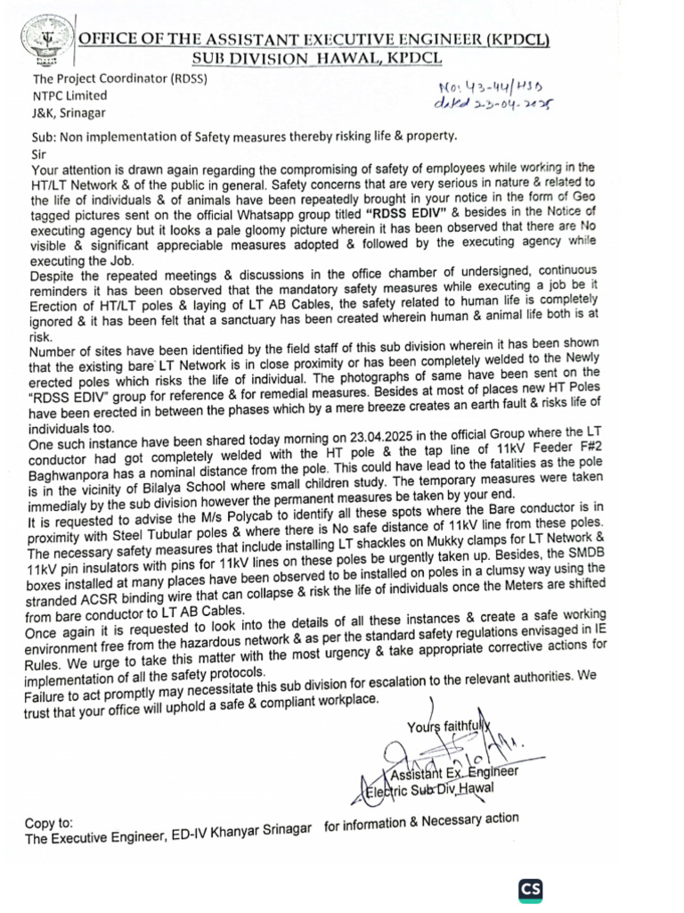 Rdss Works Hawal Sub Division | PDF