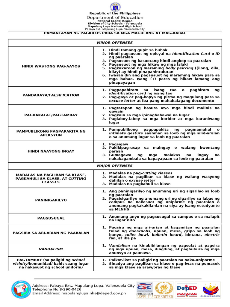 MLNHS Code of Conduct Agreement | PDF