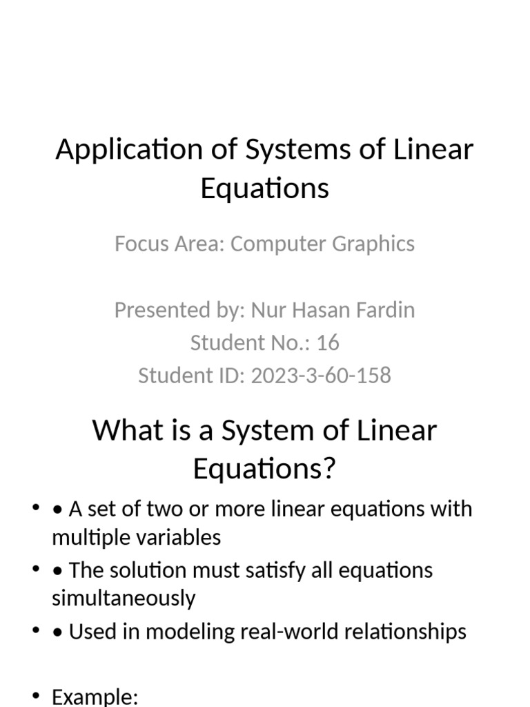 Systems of Linear Equations Presentation | PDF