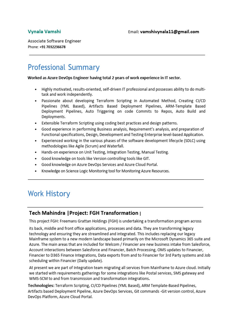 Vynala Vamshi - DevOps Engineer-1 | PDF | Microsoft Azure | Software Development Process