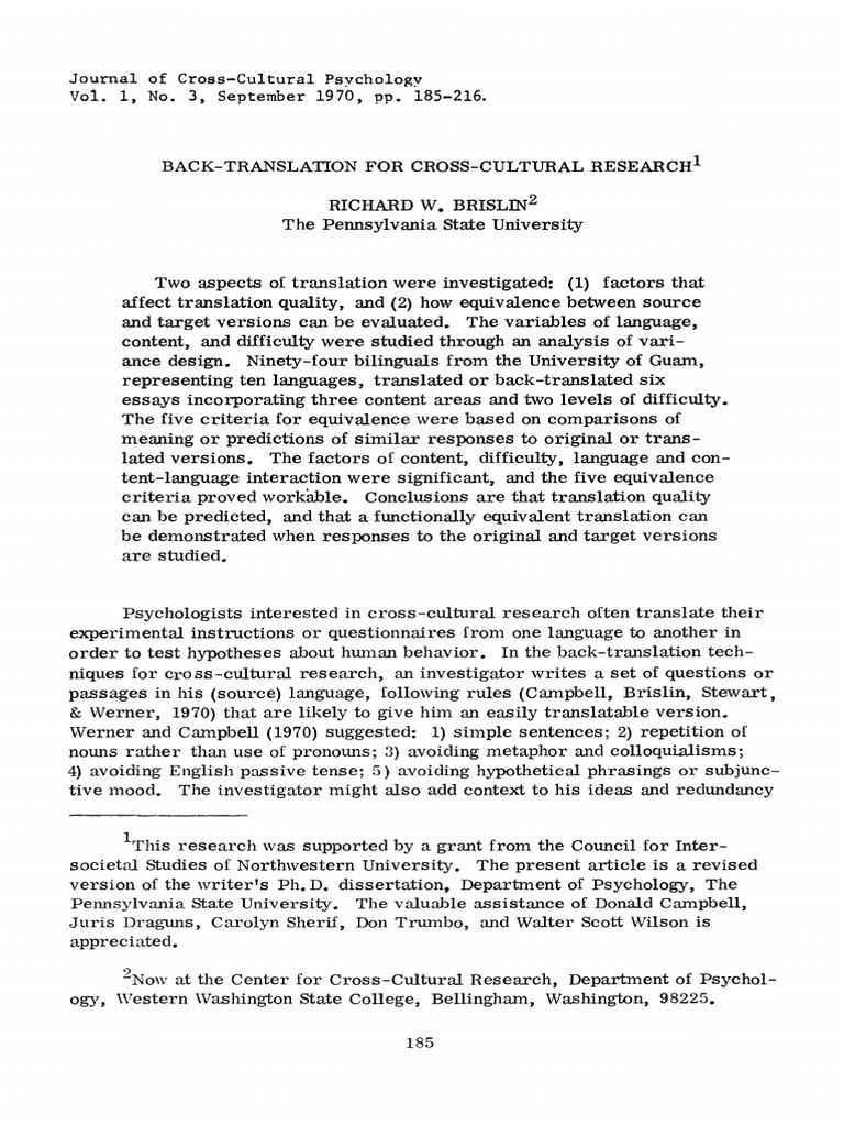 10 b99wbg Brislin, RW (1970) Back-Translation For Cross-Cultural ...