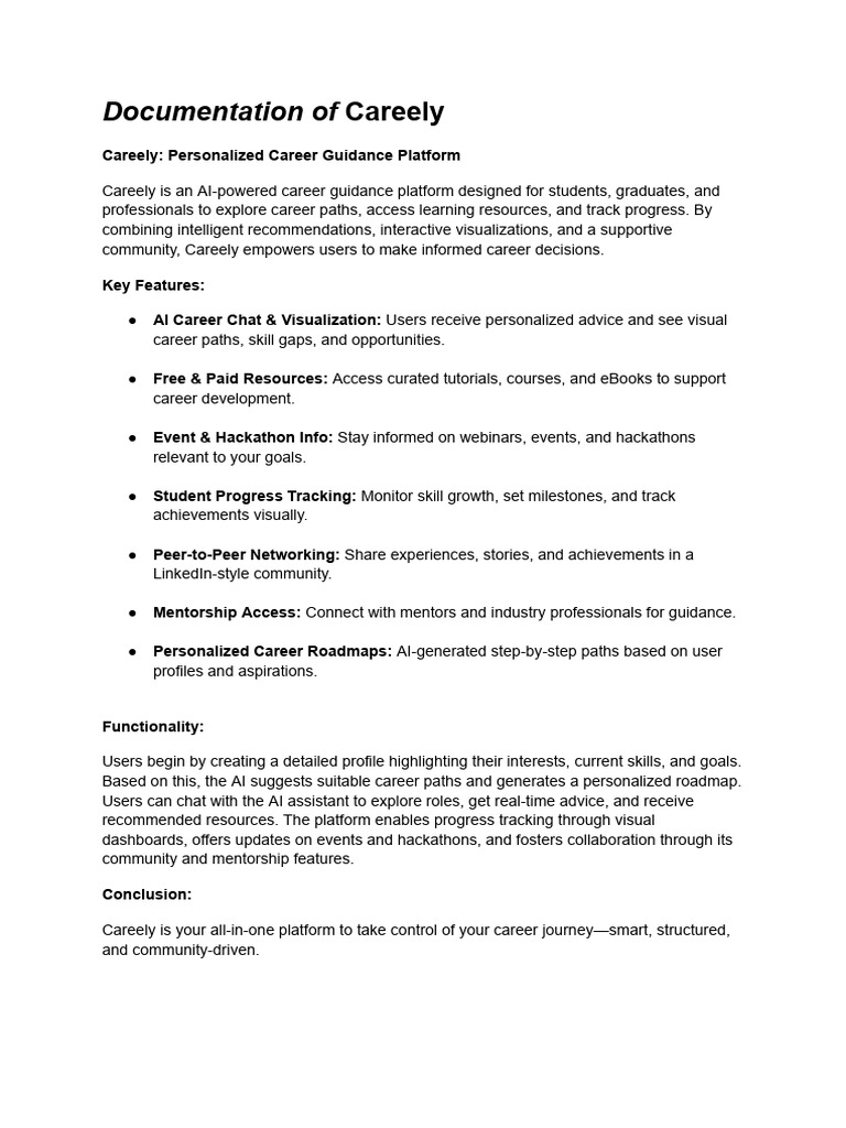 Documentation of Careely | PDF