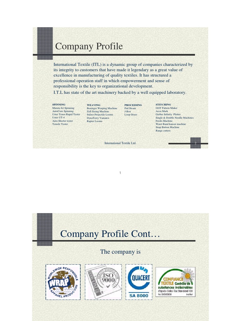 Company Profile: Spinning Weaving Processing Stitching | PDF | Quality ...