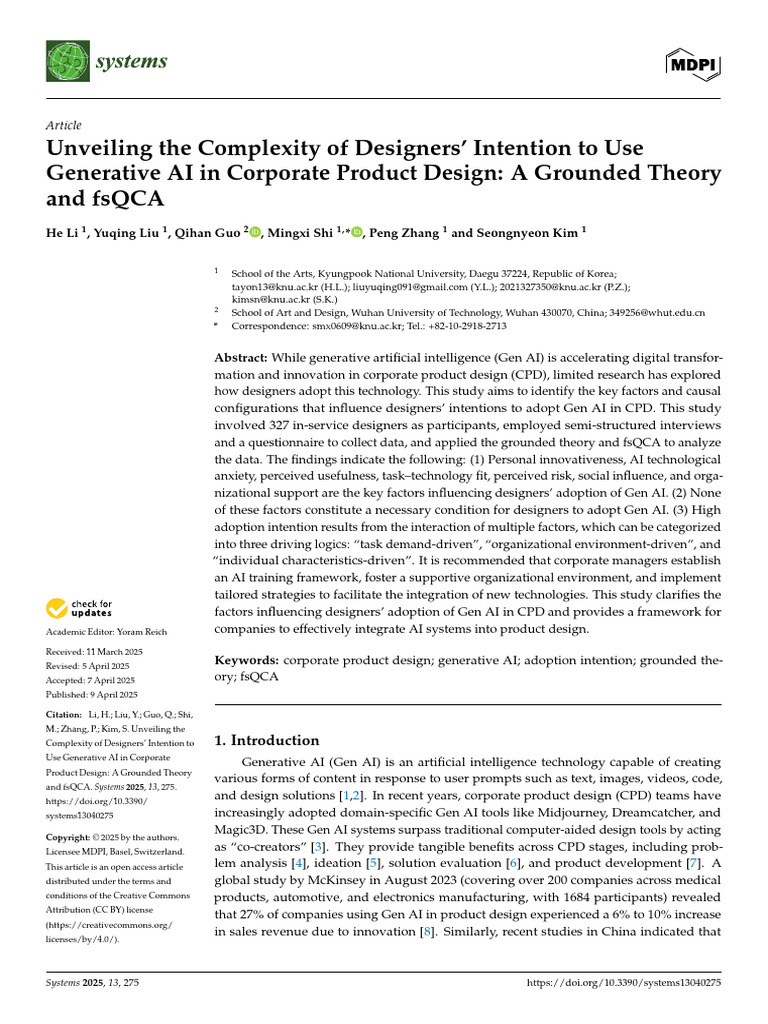Unveiling the Complexity of Designers’ Intention to Use Generative AI in Corporate Product ...
