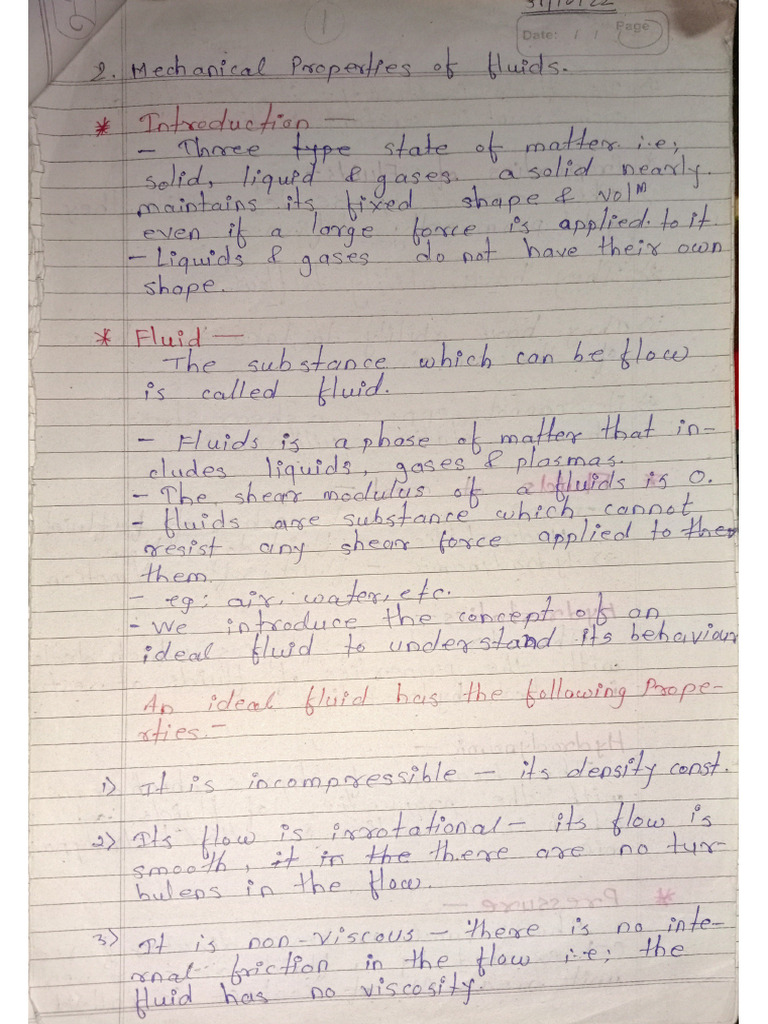 Mechanical Properties of Fluid Notes | PDF