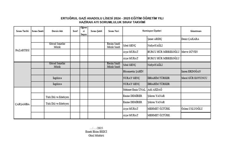 Haziran Ayı Sorumluluk Sınav Takvimi | PDF