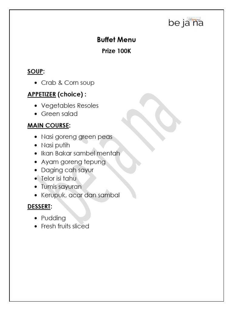 Buffet Menu | PDF
