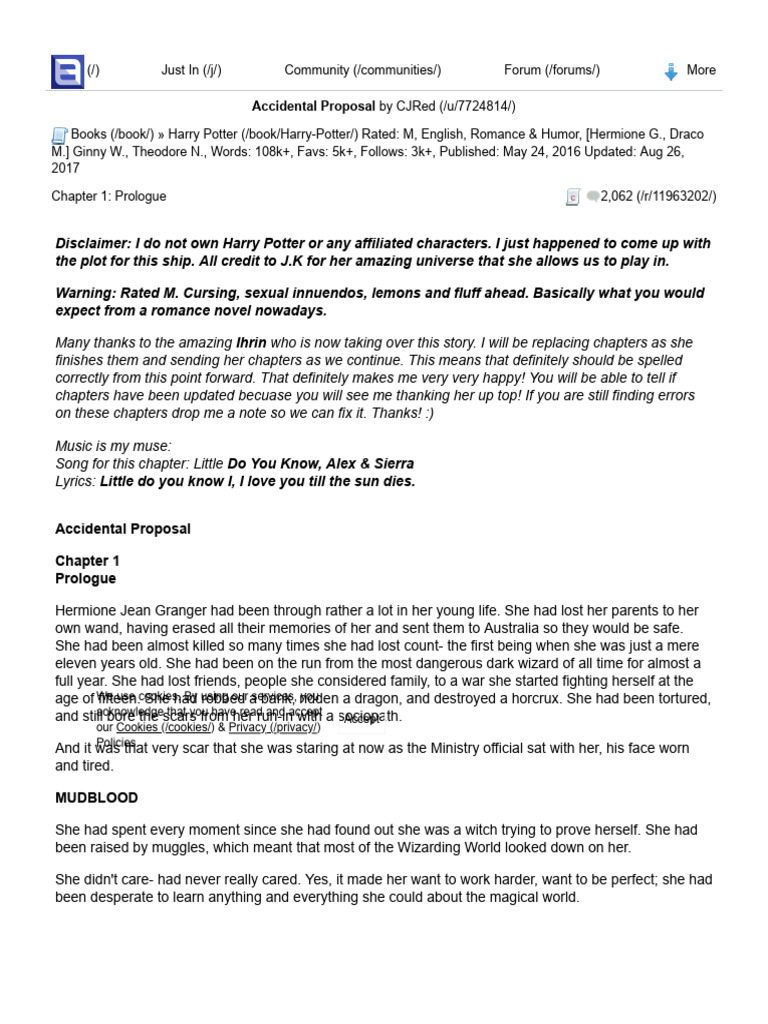 Fanfic - Accidental Proposal CH 1, Harry Potter - FanFiction | PDF | Mythography | Harry Potter