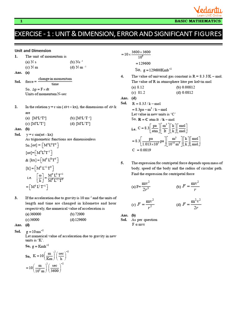 Basic Mathematics NM Solutions - (Ex.1) | PDF | Mechanics | Motion ...