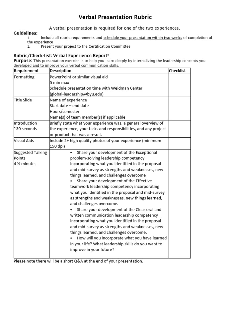 Updated Verbal Presentation Rubric | PDF