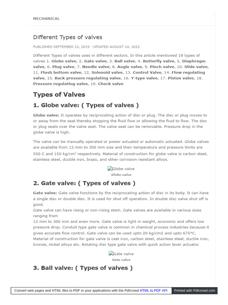Different Types of Valves. | PDF | Valve | Chemical Engineering