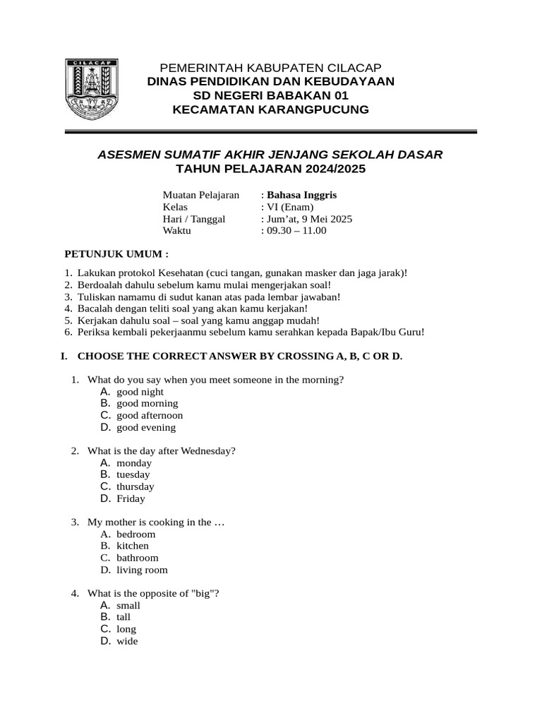 Soal Bahasa Inggris Asaj Kls 6 2025 | PDF