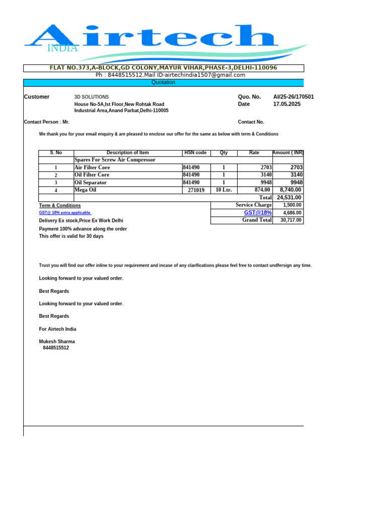 Quotation (3d Solutions) 17.05.2025 | PDF | Chemical Equipment | Gas Technologies