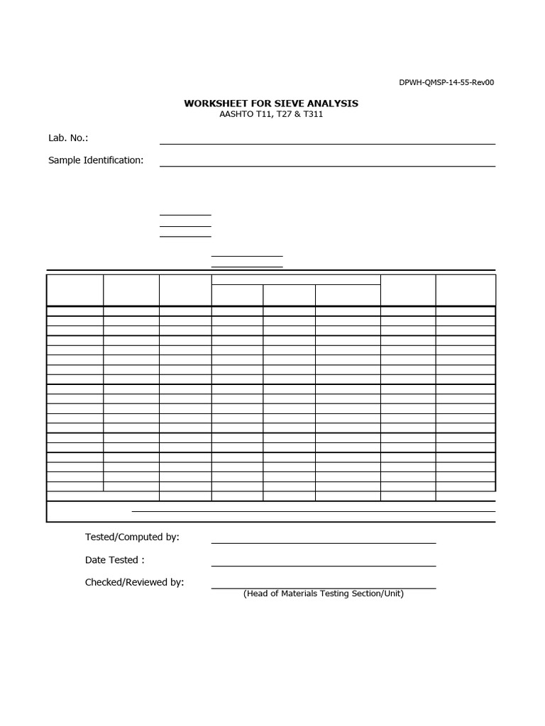 Worksheet For Sieve Analysis | PDF
