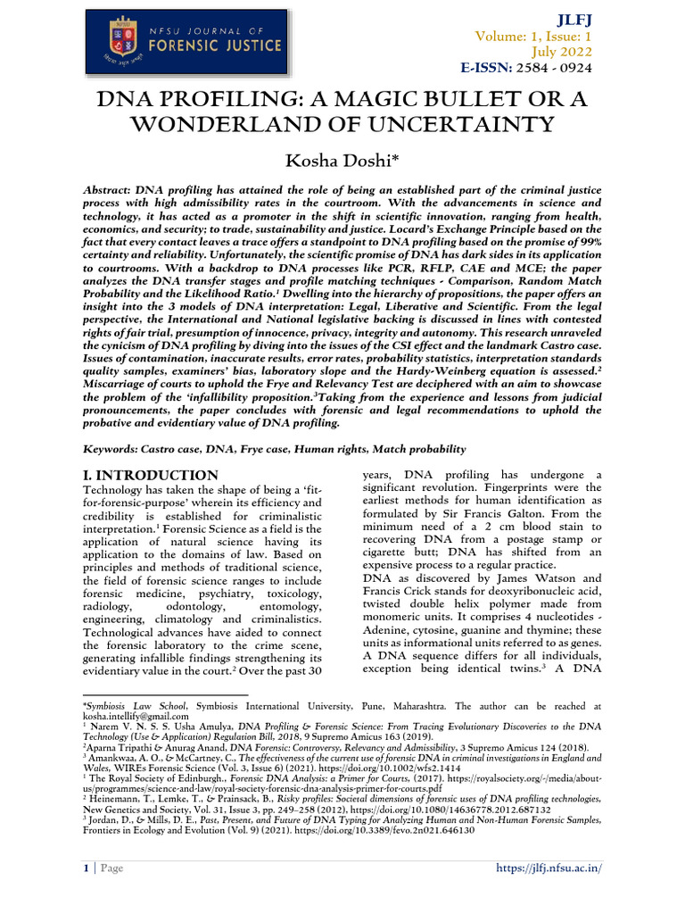(1-14) Dna Profiling A Magic Bullet or A Wonderland of Uncertainty ...
