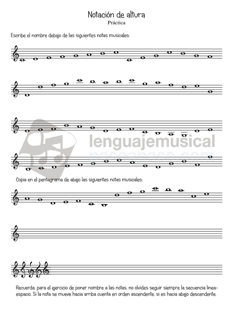 Notación de Altura. Nivel 1. Unidad 1.1 2 | PDF