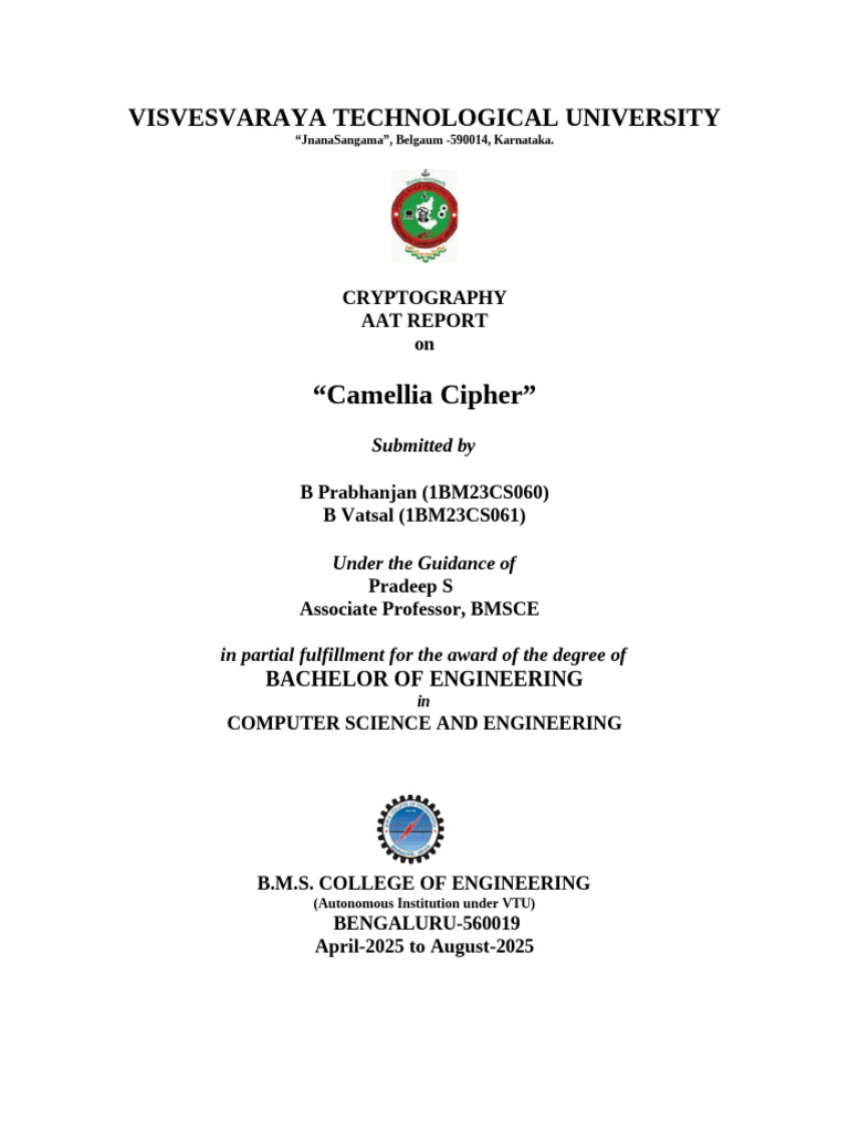 Camellia Cipher Report | PDF | Encryption | Cryptanalysis