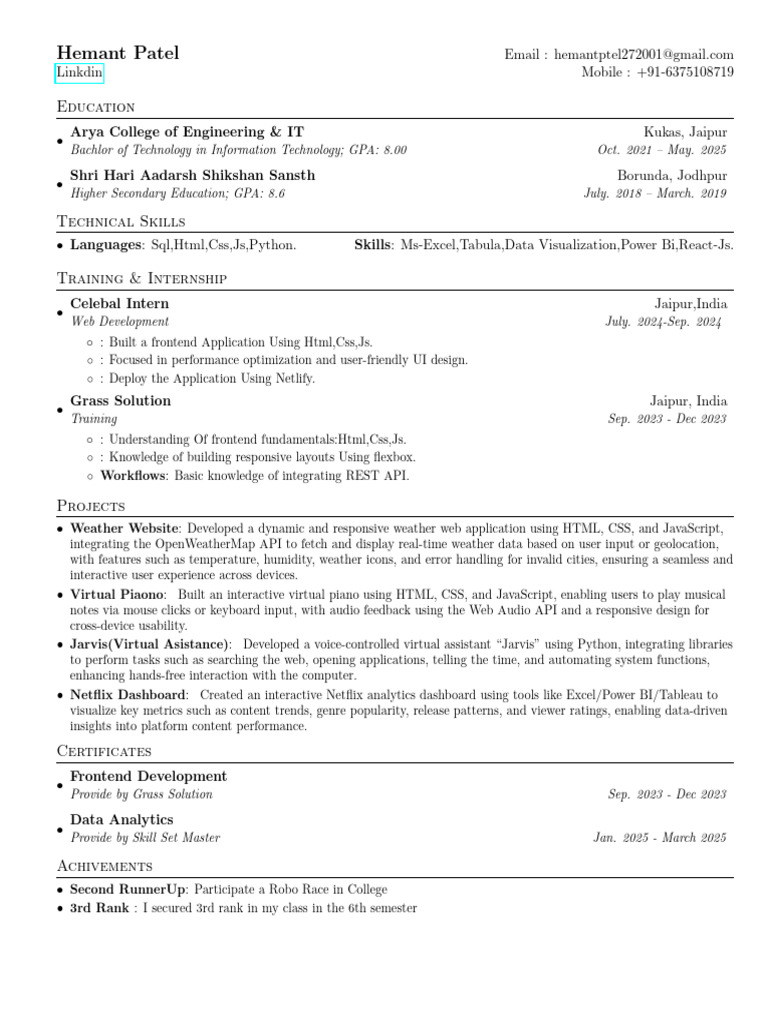 Hemant Patel | PDF | Web Development | Computing