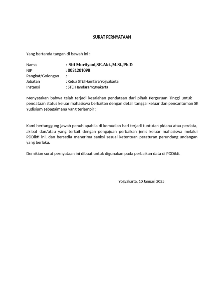 Surat Pernyataan PDM | PDF