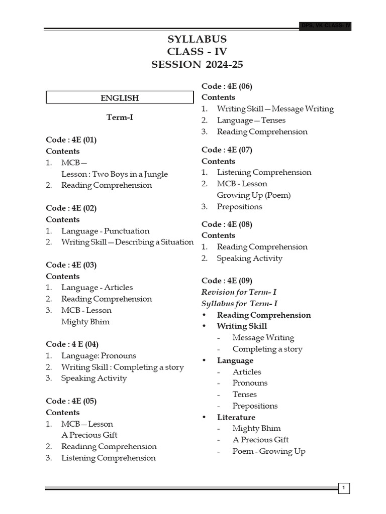 Annual Curriculum Class 4 Session 2024-25 | PDF | Languages | Foreign Language Studies