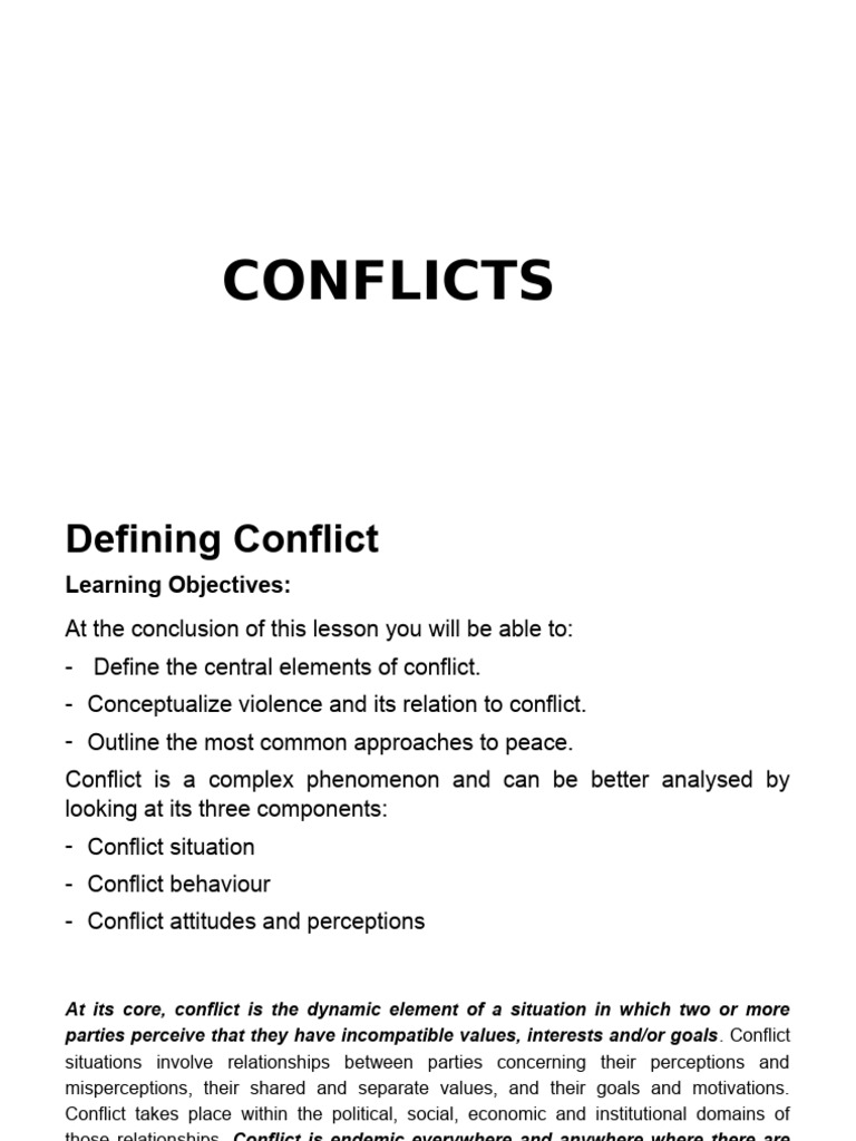 LECTURE 1 Defining Conflict | PDF | Violence | Peace