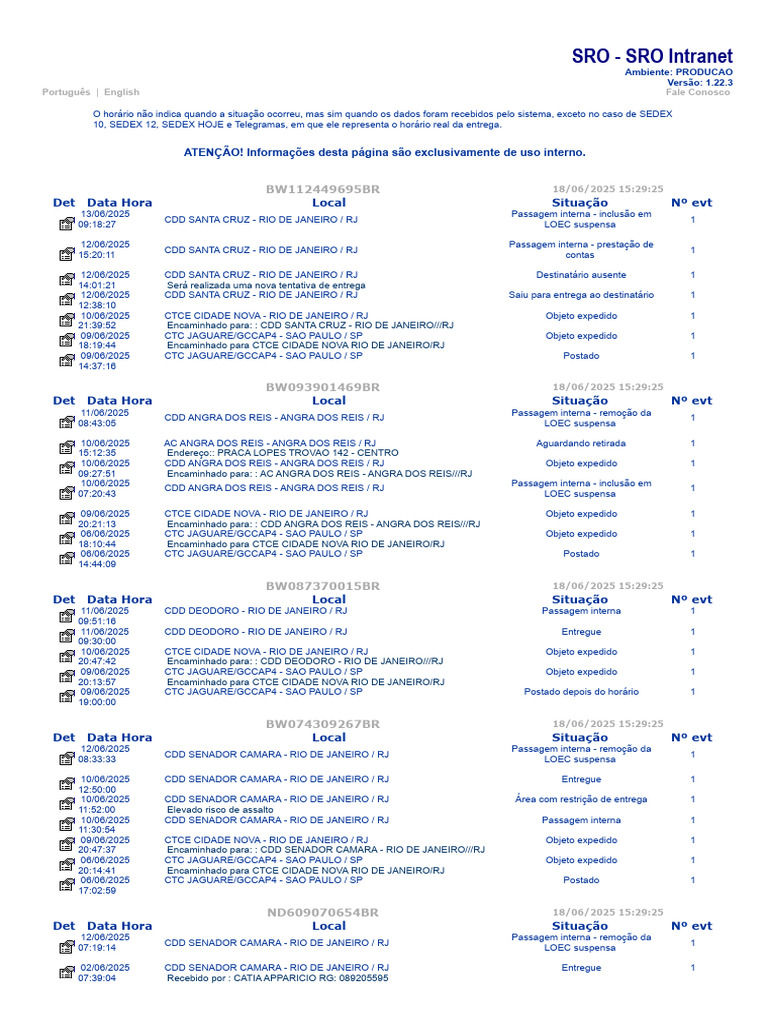 Rastreamento Unificado Srointranet Deployment 7b7ddc97b5 Gm67z - 10.16.23.229 | PDF | Brasil