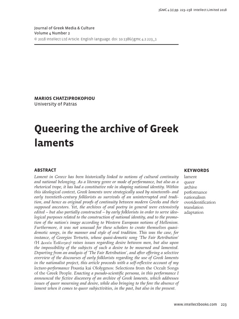 Queering The Archive of Greek Laments | PDF | Poetry | Translations