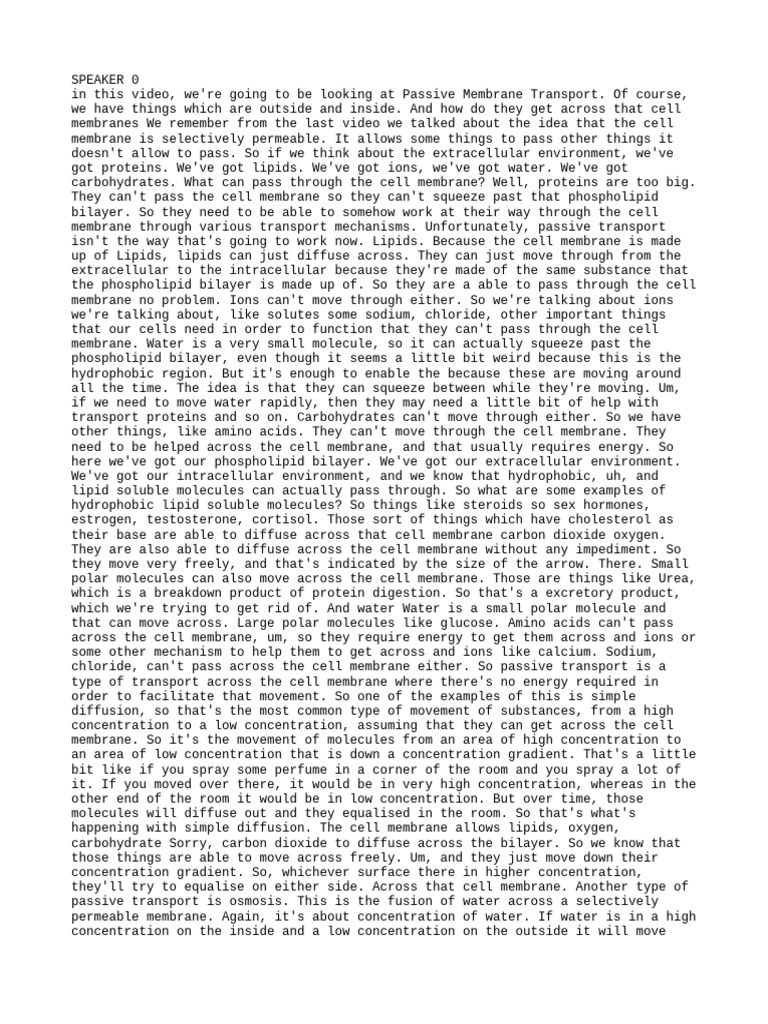 3 PassiveTransport.m Transcript | PDF | Cell Membrane | Biology