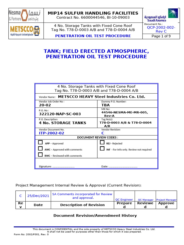 3.QCP QCP-2002-002, Rev. C Penetration Oil Test Procedure | PDF ...