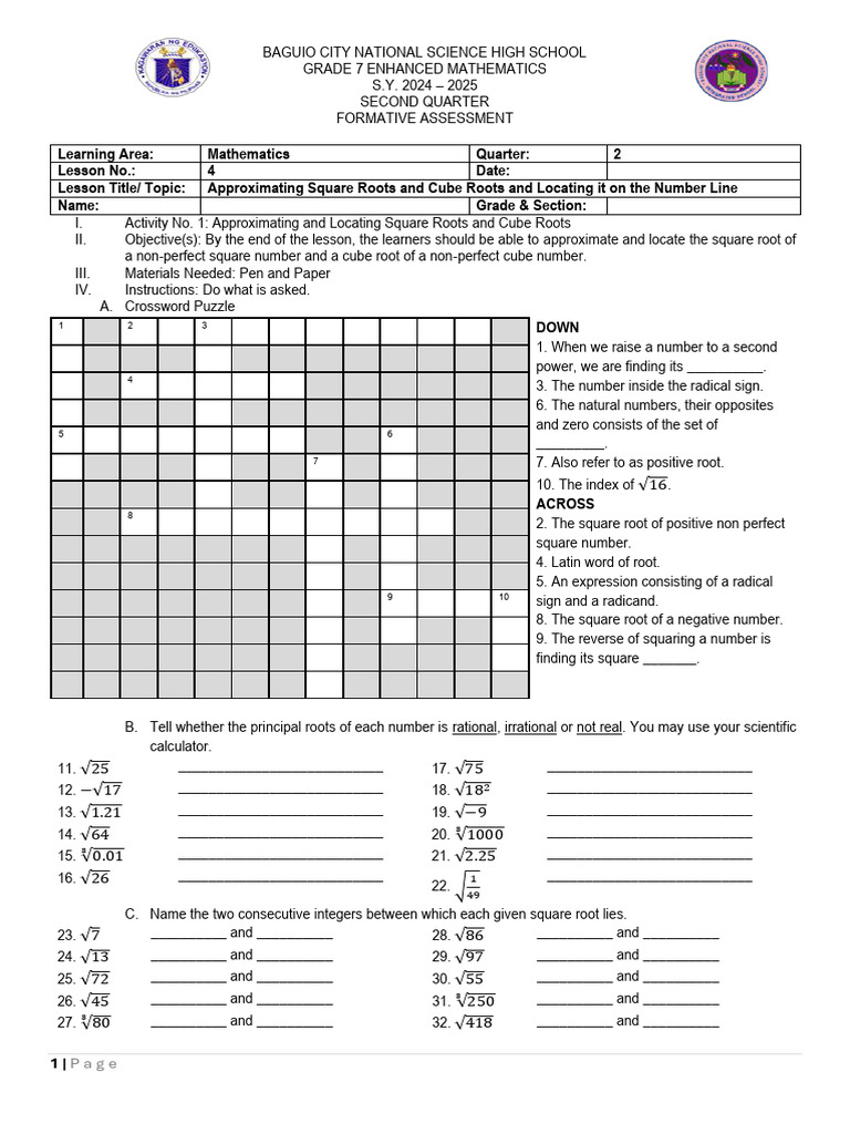 Approximating Square Roots Assessment | PDF | Numbers | Mathematics