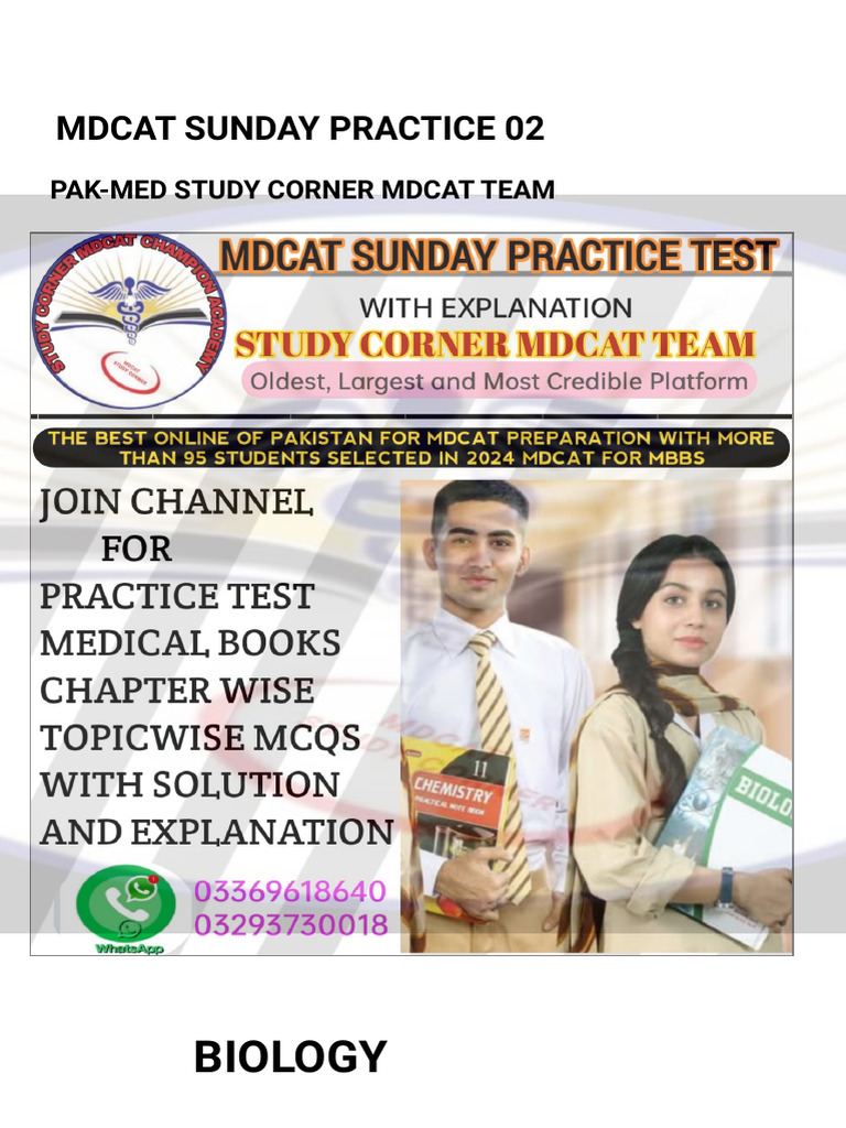 Mdcat Sunday Practice Test 02 by Pak-Med Study Corner Mdcat Team | PDF ...