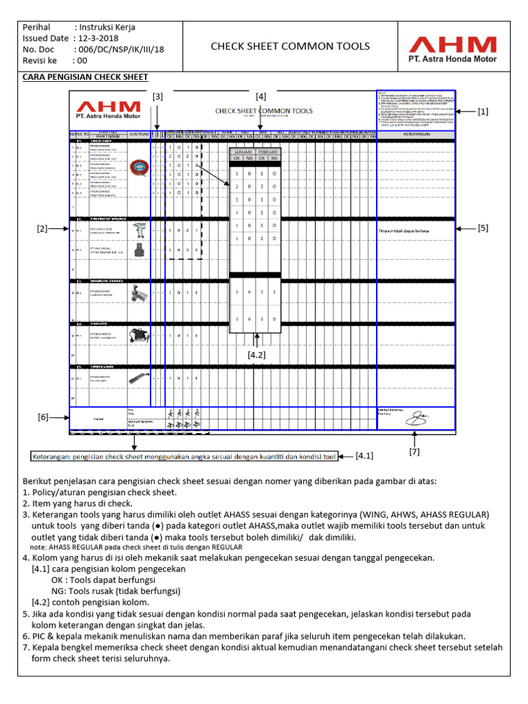 Instruksi Pengisian Check Sheet Tools | PDF