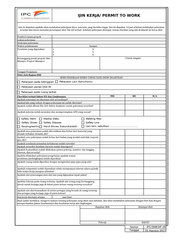 Form Kosong Ijin Kerja | PDF