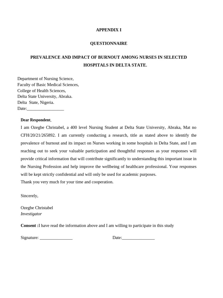 Nurse Burnout Questionnaire Overview | PDF | Occupational Burnout ...