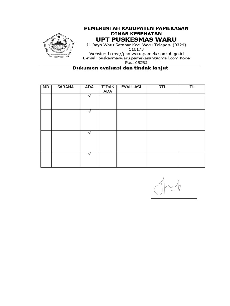 Evaluasi Dan RTL Fasilitas Cuci Tangan | PDF