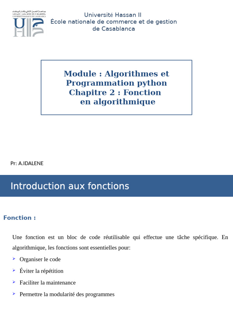 Chapitre 2- Fonction en l’algorithmique | PDF | Python (Langage de programmation ...