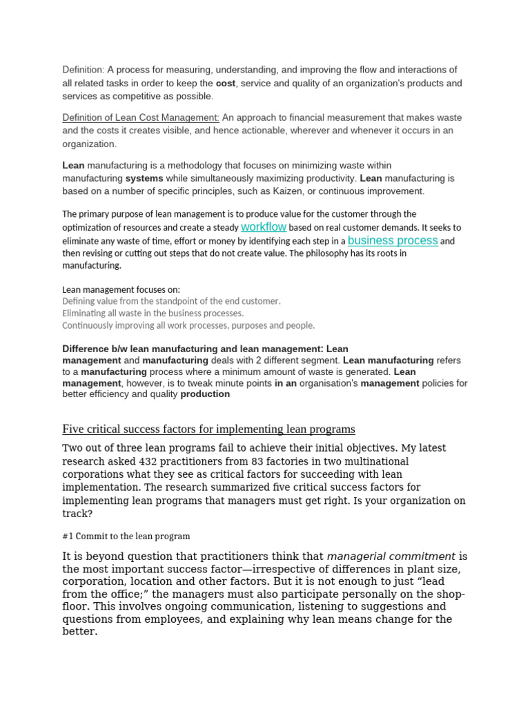 Lean Cost Management - Notes | PDF | Lean Manufacturing | Business Process