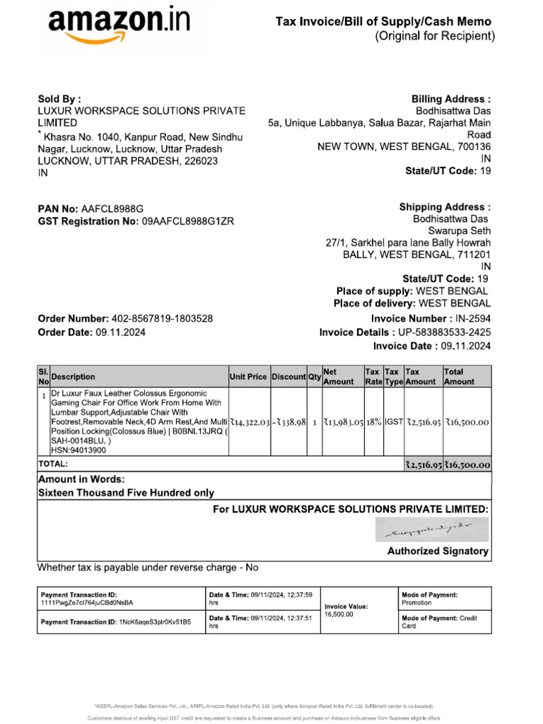 DrLuxurChair Invoice | PDF