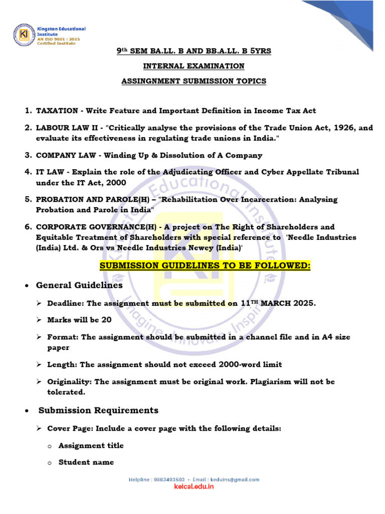 9th Sem Assignment Topics List | PDF
