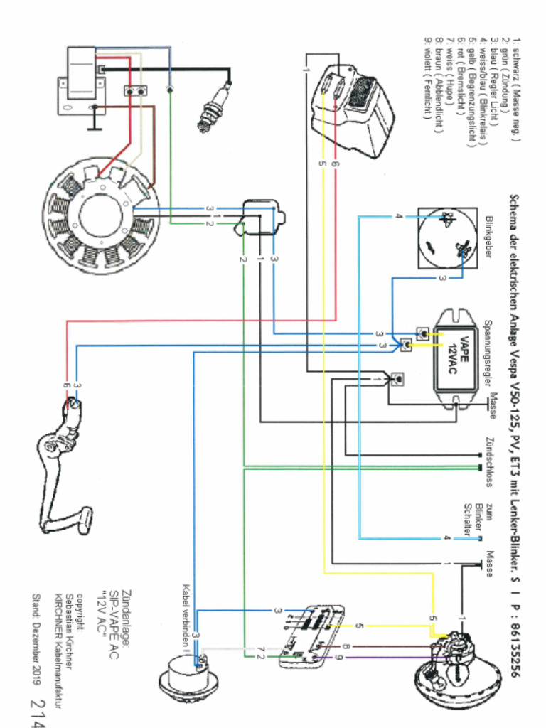 Vespa Vape 50s Wiring Diagram 86135256+Schaltplan+SIP+VAPE+12V+AC | PDF