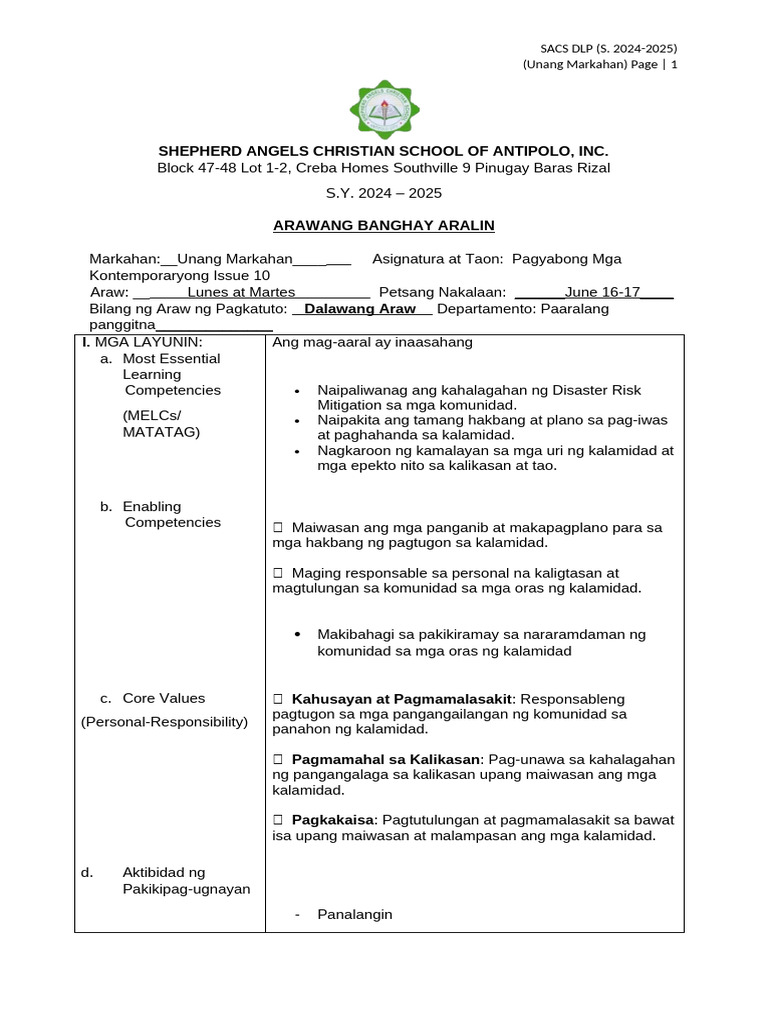Lesson Plan AP 10 Week 1 | PDF