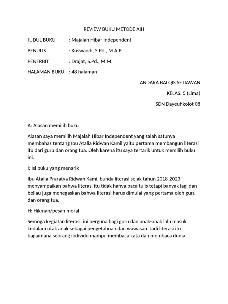 Review Buku Metode AIH Literasi | PDF
